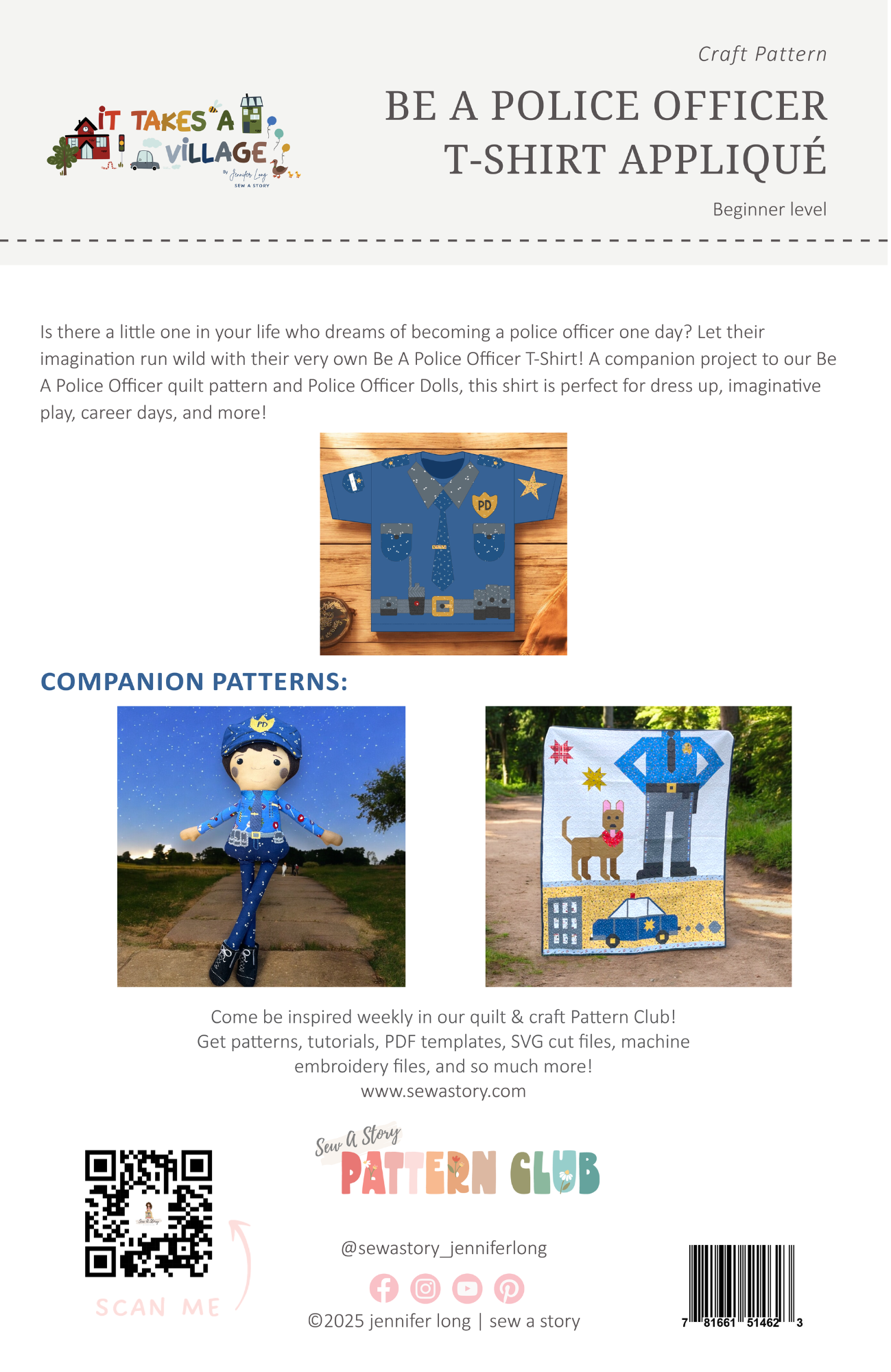 Be A Police Officer T-Shirt Appliqué Pattern – Sew A Story