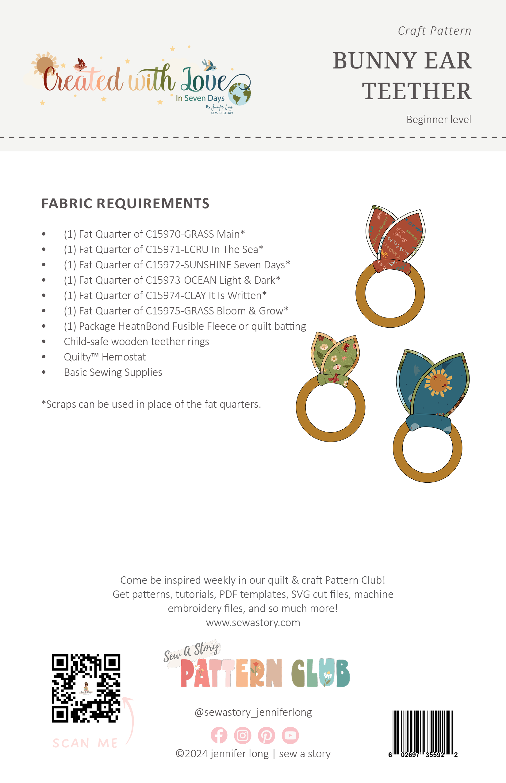 Bunny Ear Teether – Paper Pattern – Sew A Story