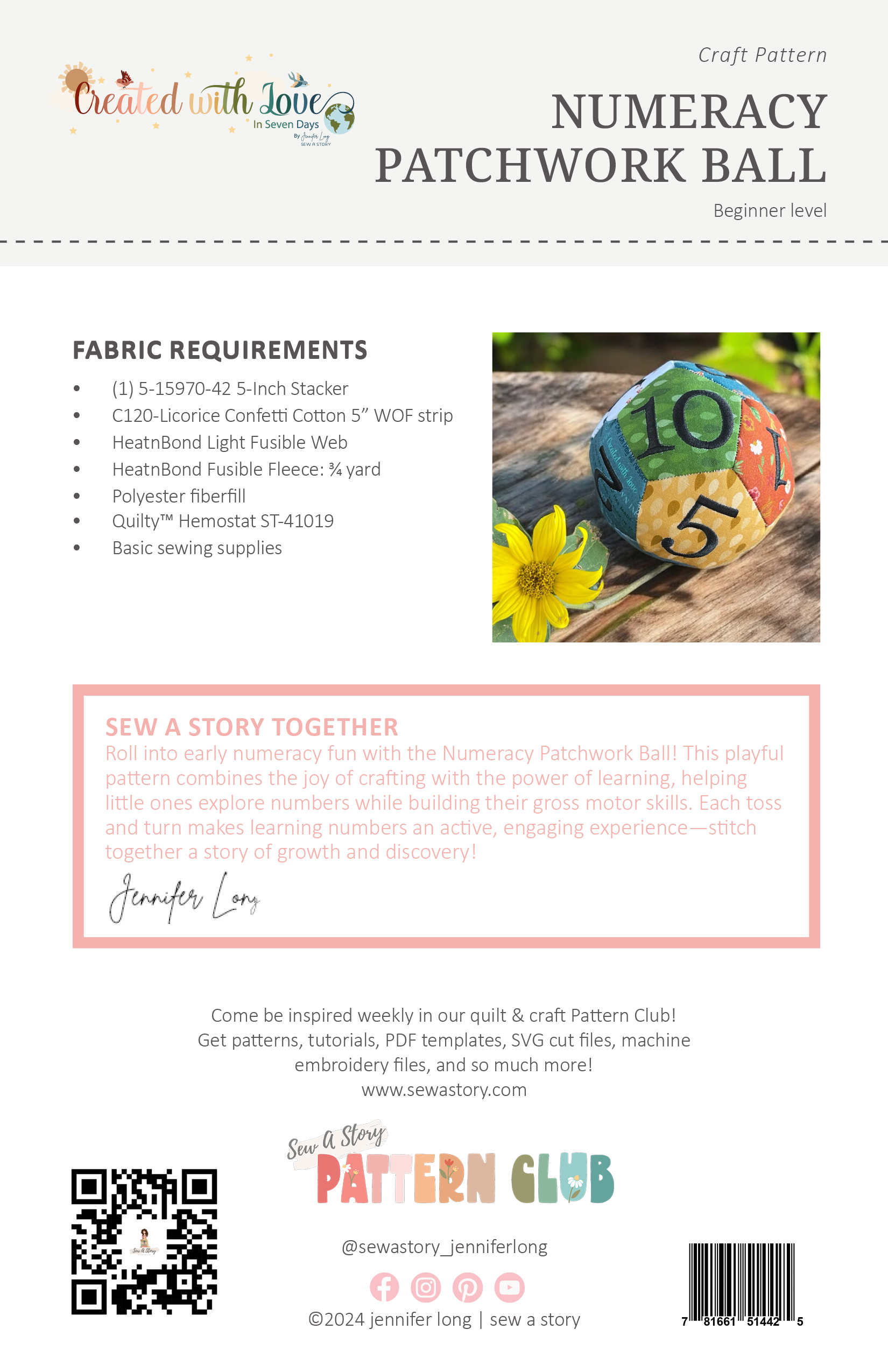 Numeracy Patchwork Ball –Paper Pattern – Sew A Story